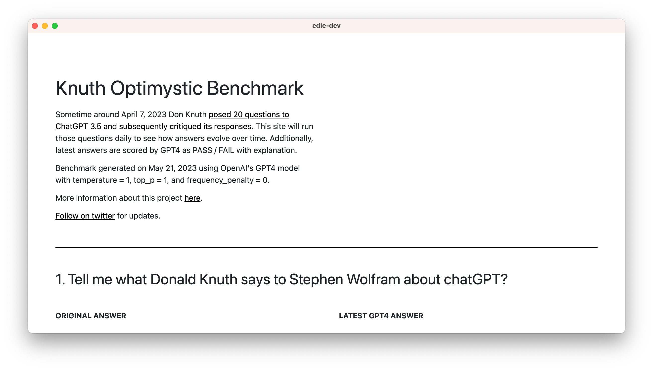 Knuth Optimystic GPT4 Benchmark